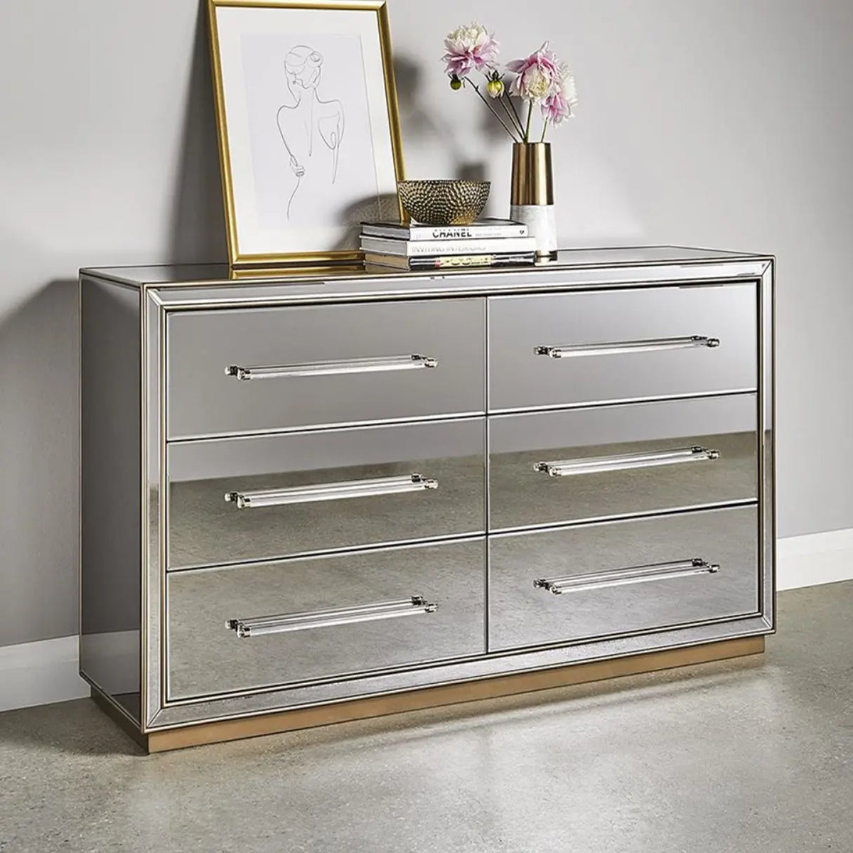 Glam Mirrored Three-Drawer Chest – Complete Home Furnish